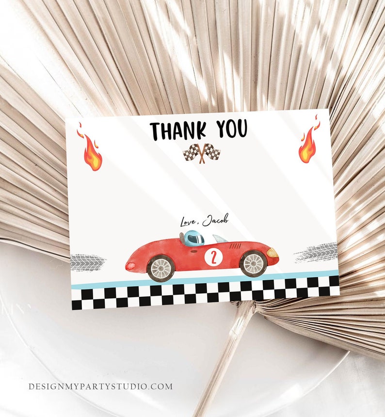 Editable Race Car Thank You Card Two Fast Birthday Boy Red - Etsy