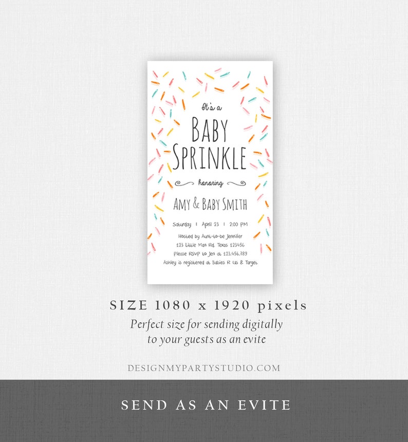 Editable Baby Sprinkle Shower Invitation Baby Shower Evite Gender ...