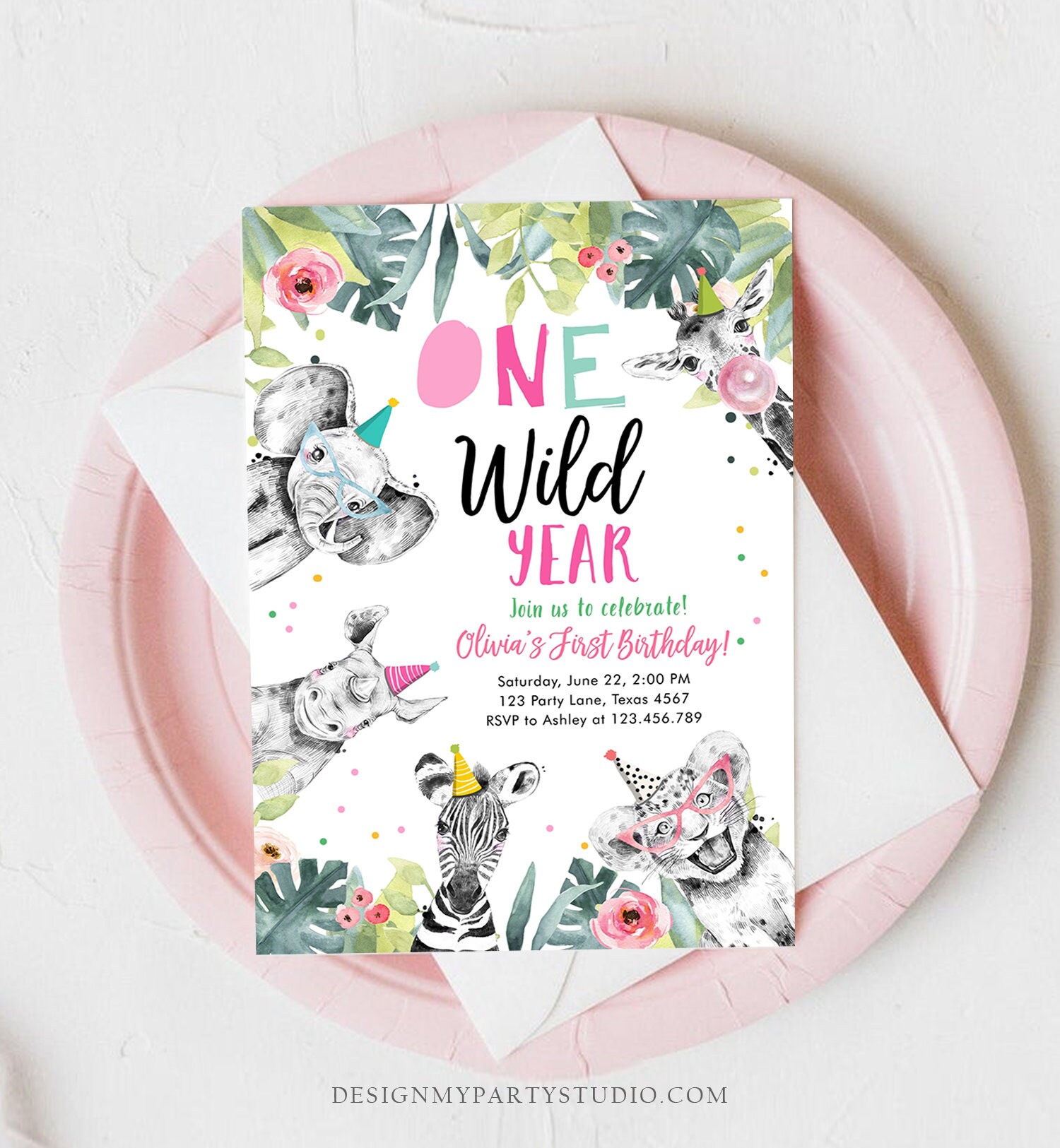 Editable One Wild Year Birthday Invitation Safari Party | Etsy