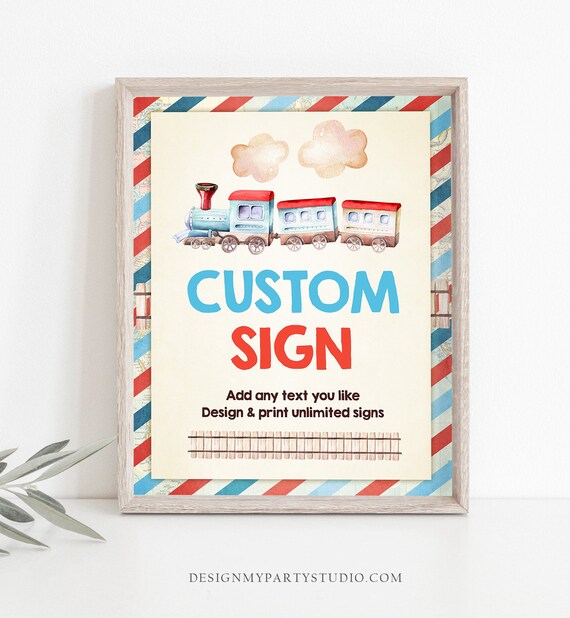 Editable Custom Sign Vintage Train Birthday Decor Choo Choo Train ...