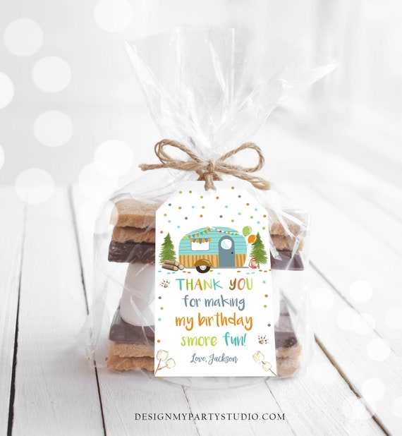 Editable S'more Fun favor Tags Thank you Happy Camper Birthday Party ...