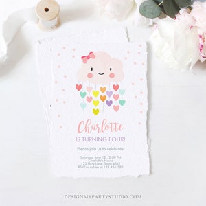 Editable Cloud Birthday Invitation Girls Raining Hearts - Etsy
