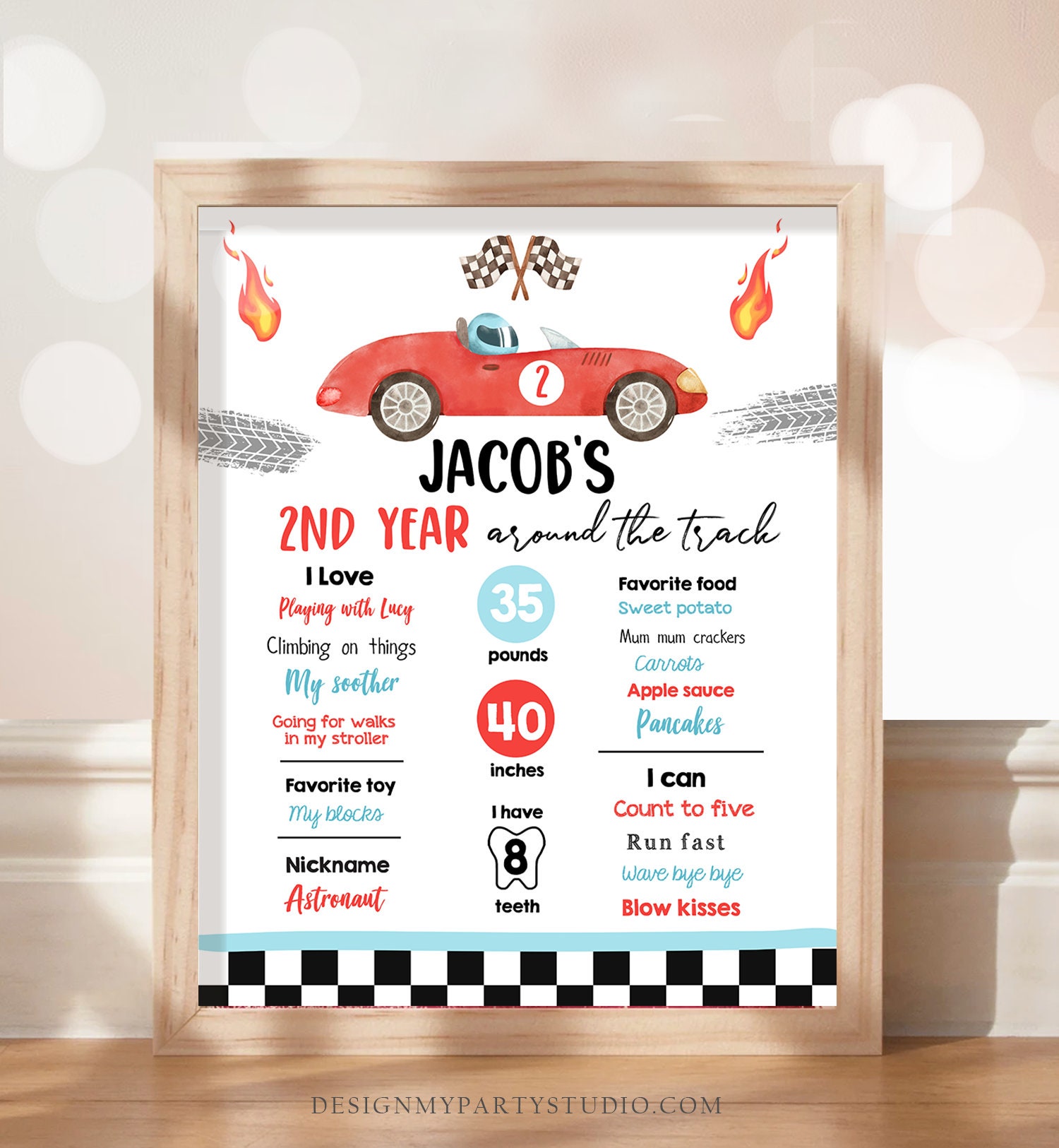 Editable Racing Racing Birthday Milestones Sign Two Fast Boy 2nd ...