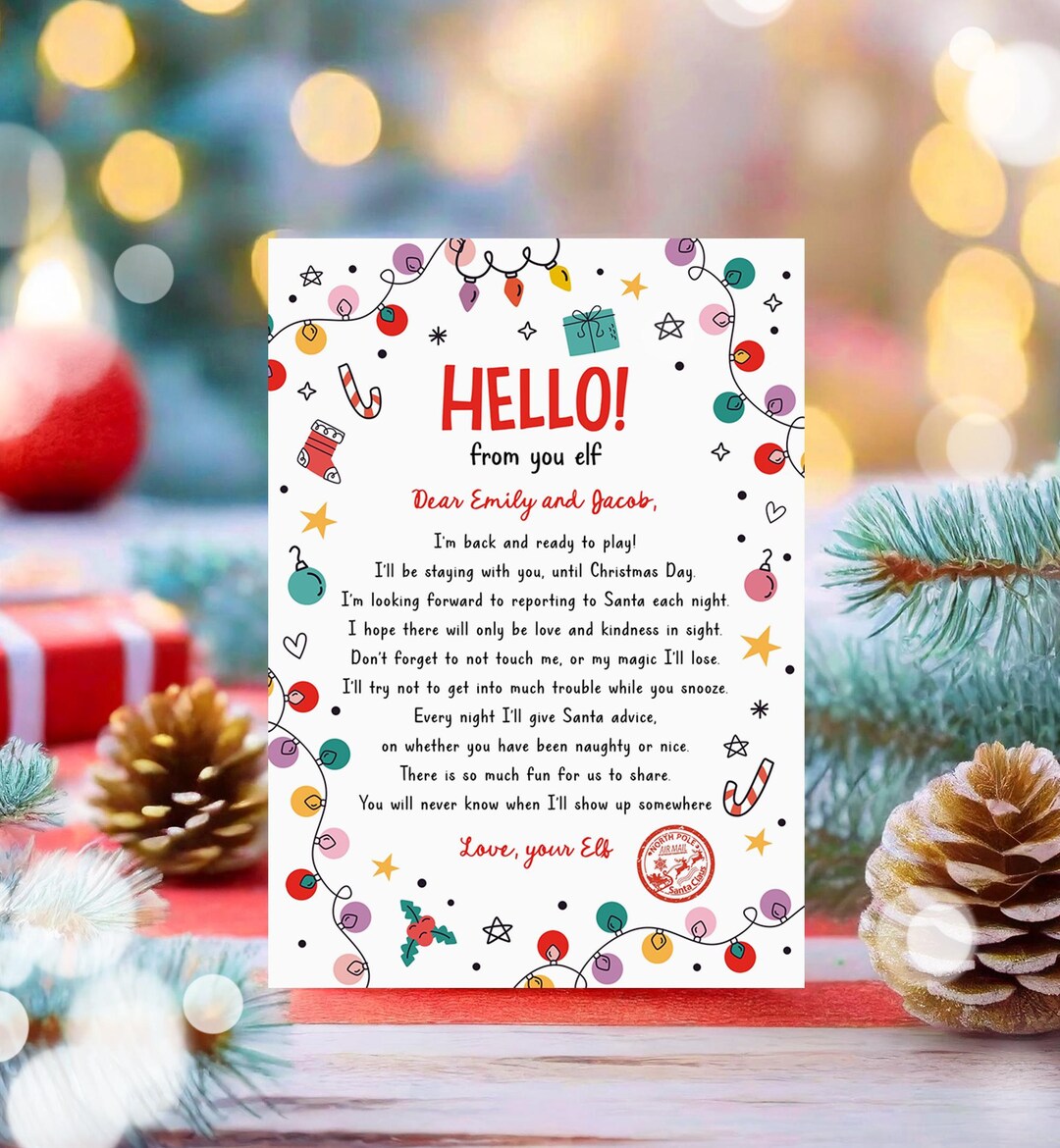 Editable Hello From Your Elf Arrival Letter Return Letter Christmas Elf ...