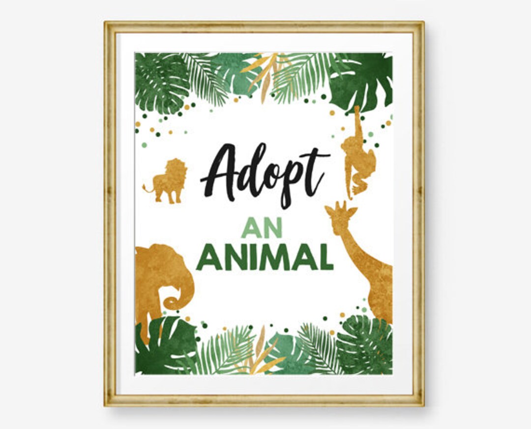 Adopt an Animal Birthday Sign Table Decor Safari Animals Party Animals ...
