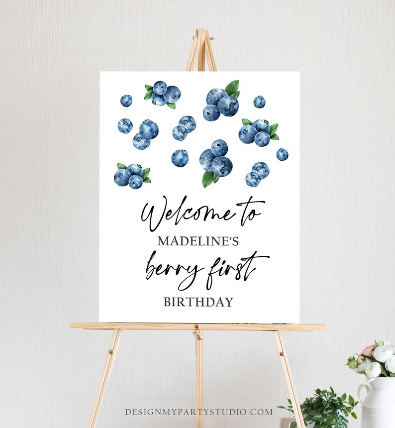 Editable Berry First Birthday Welcome Sign Blueberries - Etsy
