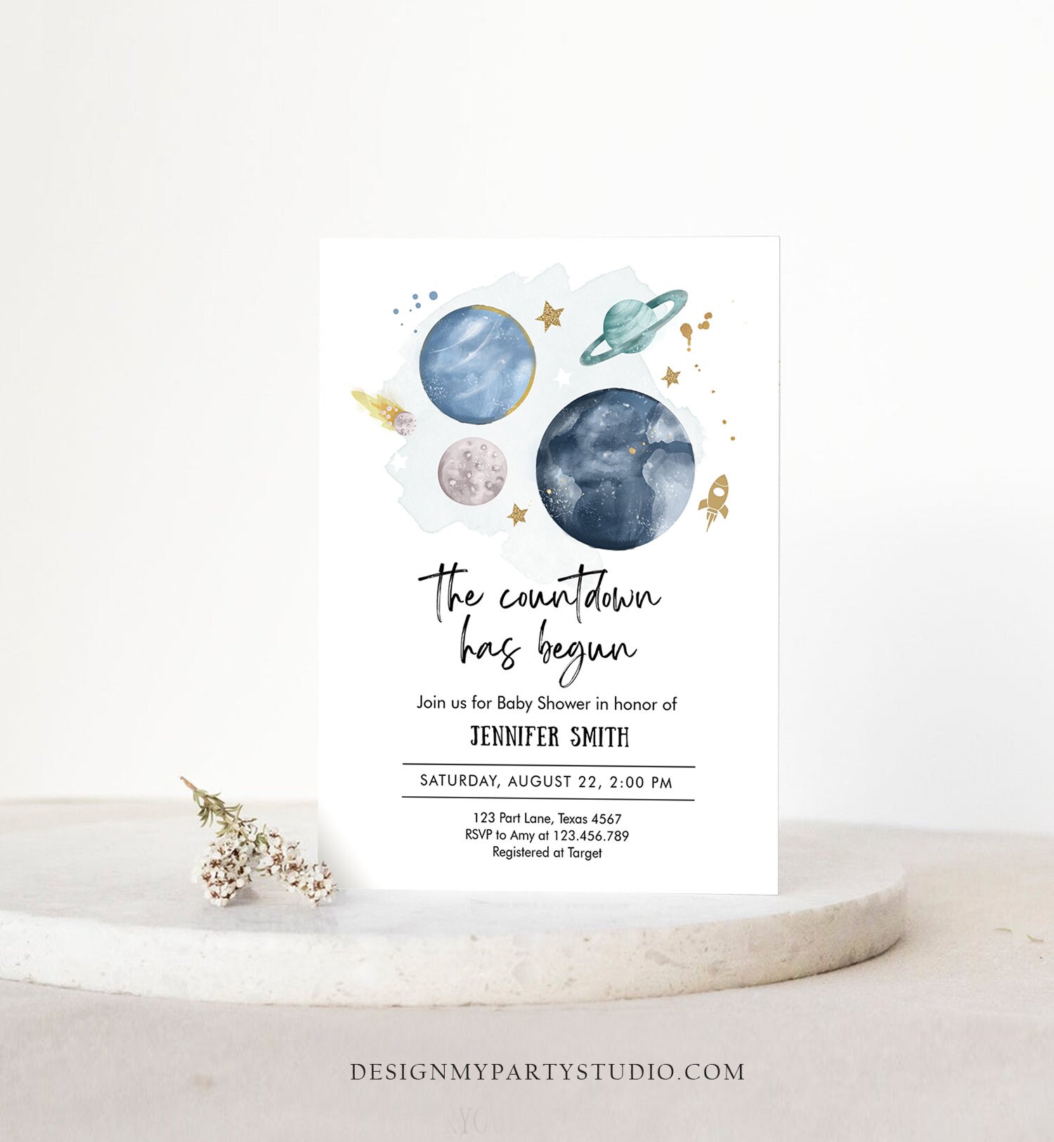 YSPA01 Editable Outer Space Baby Shower Invitation Printable Galaxy ...