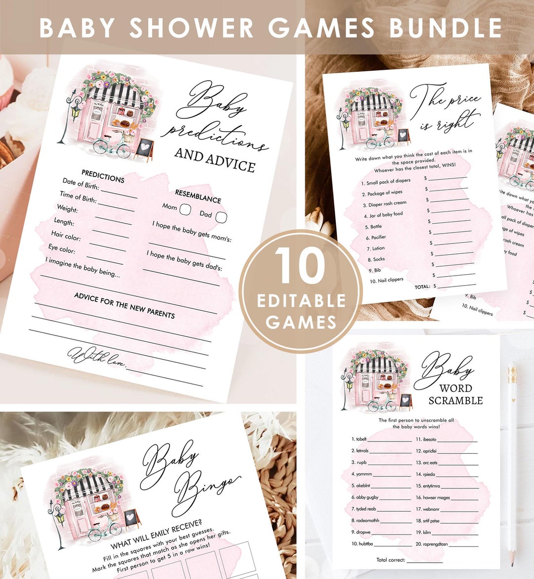 Editable Paris Baby Shower Game Bundle French Baby Shower Games Bonjour ...