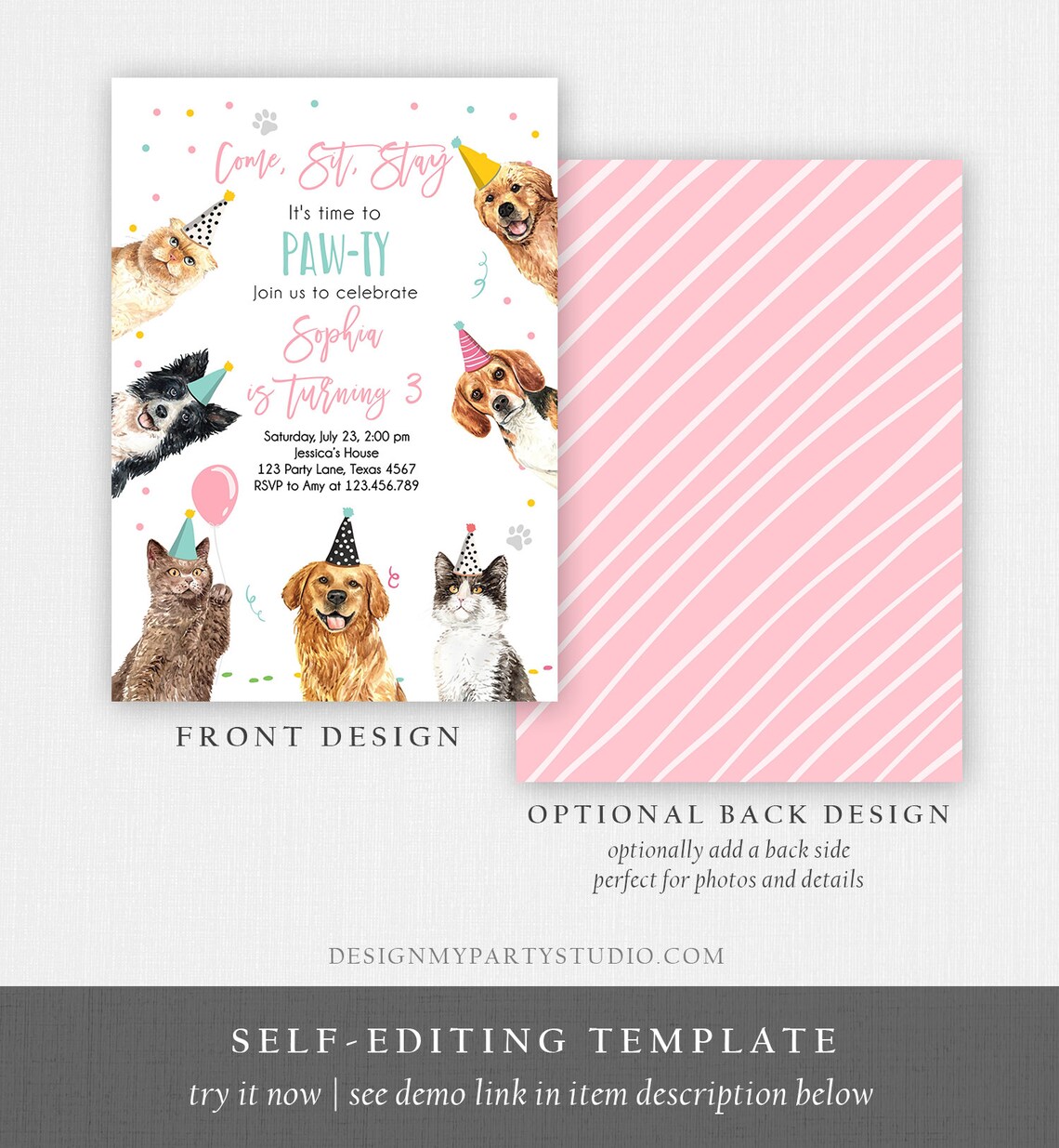Editable Cats and Dogs Birthday Invitation Cat Dog Birthday - Etsy