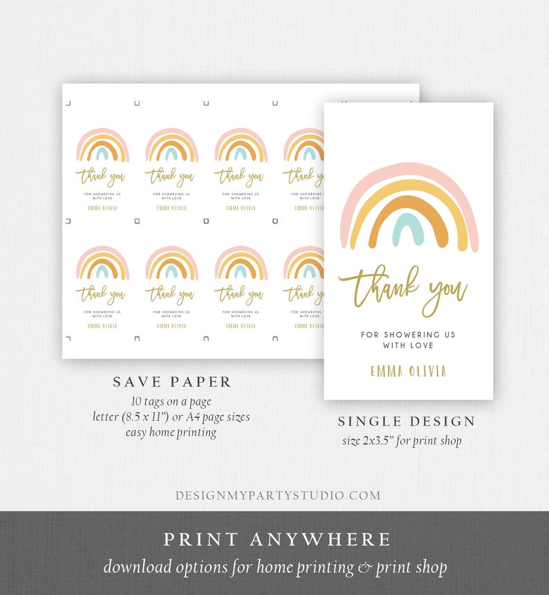 Editable Rainbow Favor Tags Rainbow Baby Shower Thank you tags | Etsy