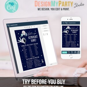 Editable What is Your Astronaut Name Game Outer Space Birthday Galaxy ...