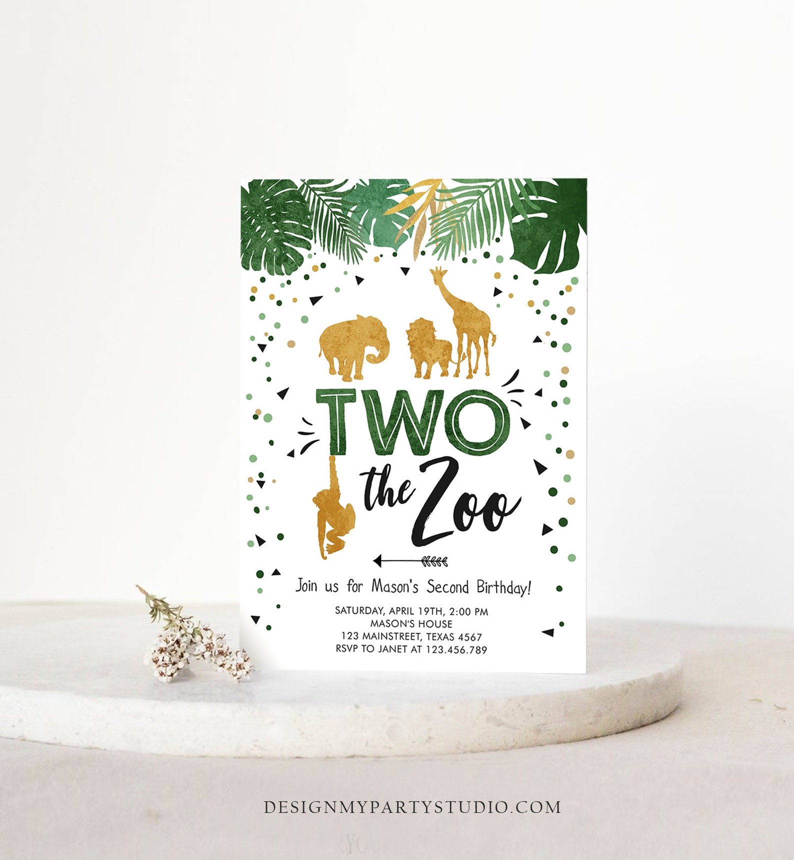 Editable Two the Zoo Birthday Invitation Safari Animals Party - Etsy