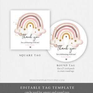 Editable Rainbow Favor Tags Rainbow Birthday Party Thank You Tags Boho ...