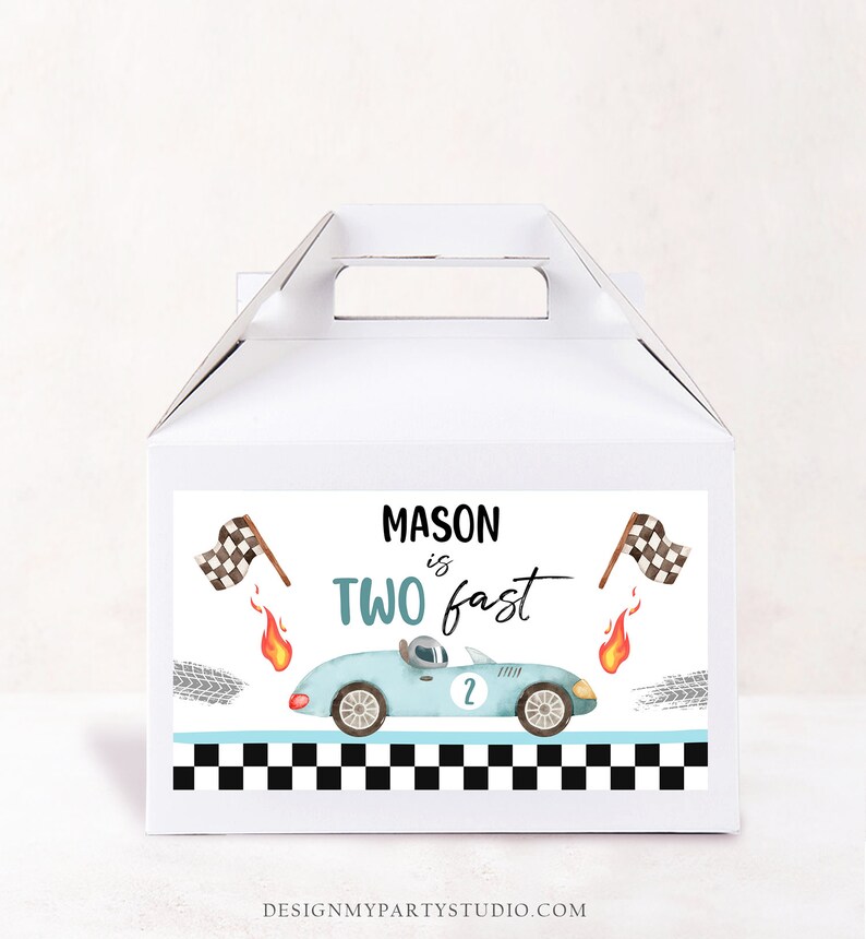 Editable Two Fast Gable Box Favor Label Race Car Birthday - Etsy