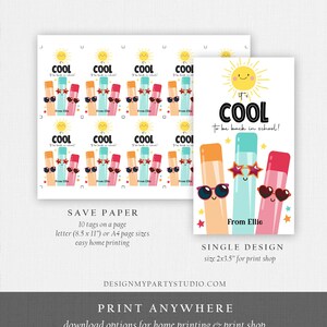 Editable Back to School Tag Cool to Be Back in School Ice Tag Treat Tag ...