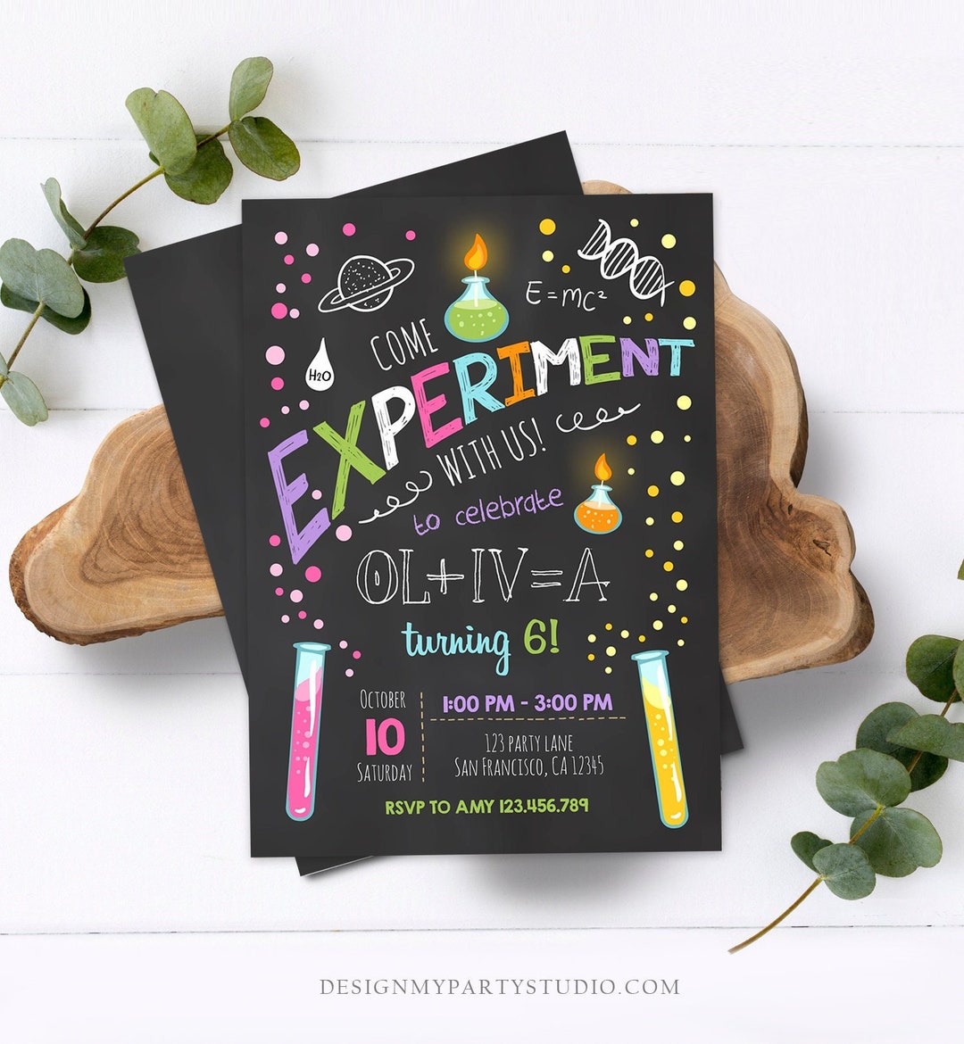 Editable Science Experiment Birthday Invitation Girl Experiment Party ...