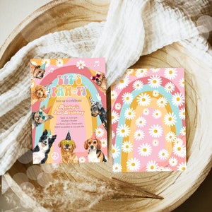 Editable Groovy Dog Birthday Party Invitation Retro Groovy Puppy Girl ...