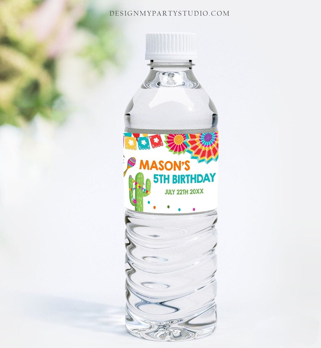 Editable Water Bottle Labels Fiesta Drive by Birthday Decor Cactus ...