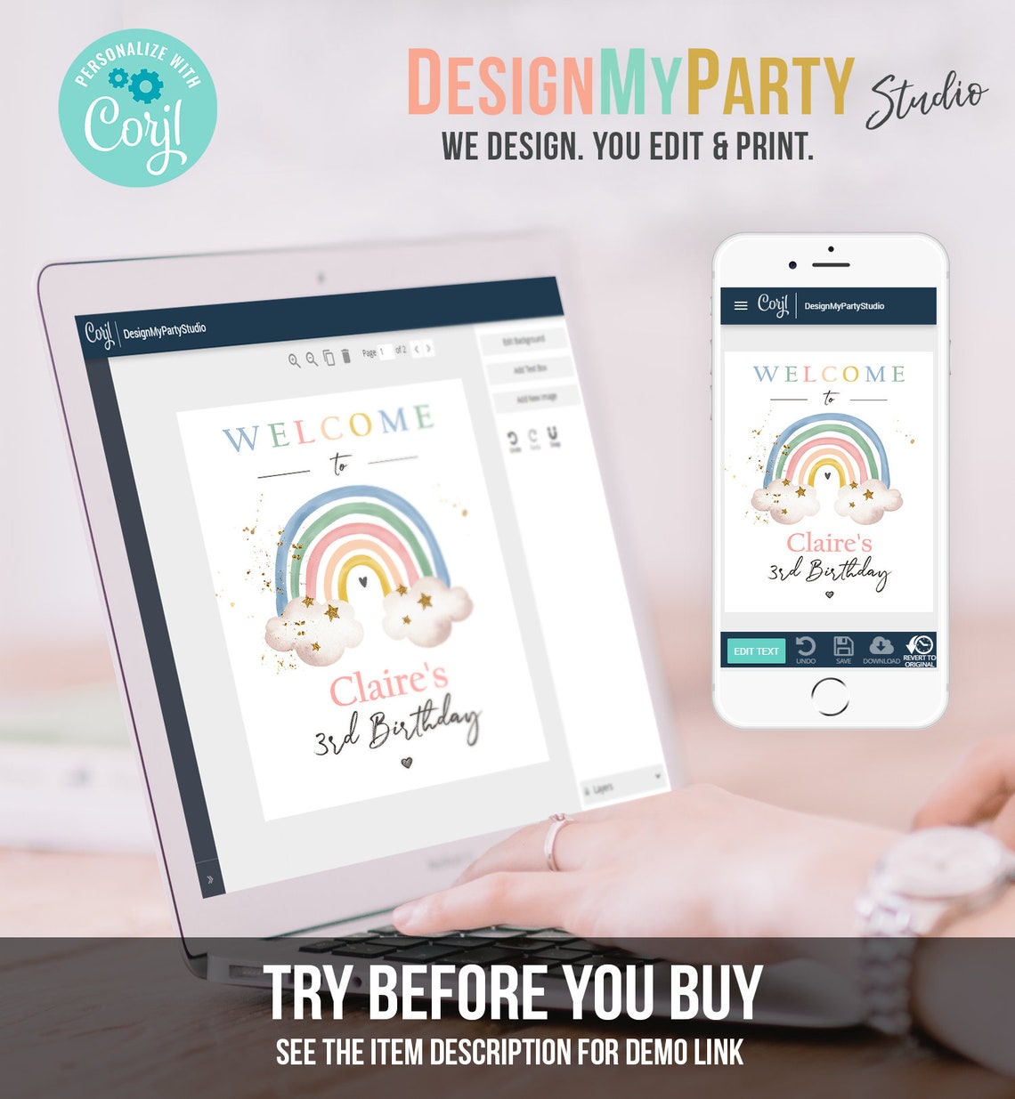 Editable Rainbow Welcome Sign Rainbow Birthday Modern Earth - Etsy