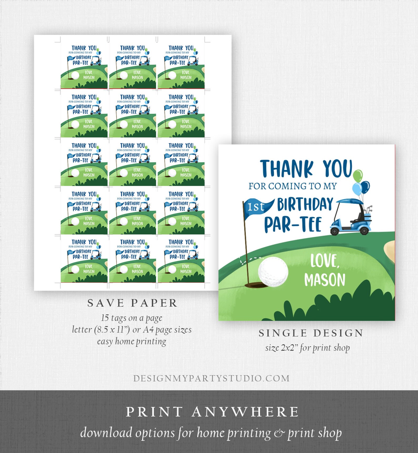 Editable Golf Favor Tags Golf Thank You Par-tee Stickers Golfing ...