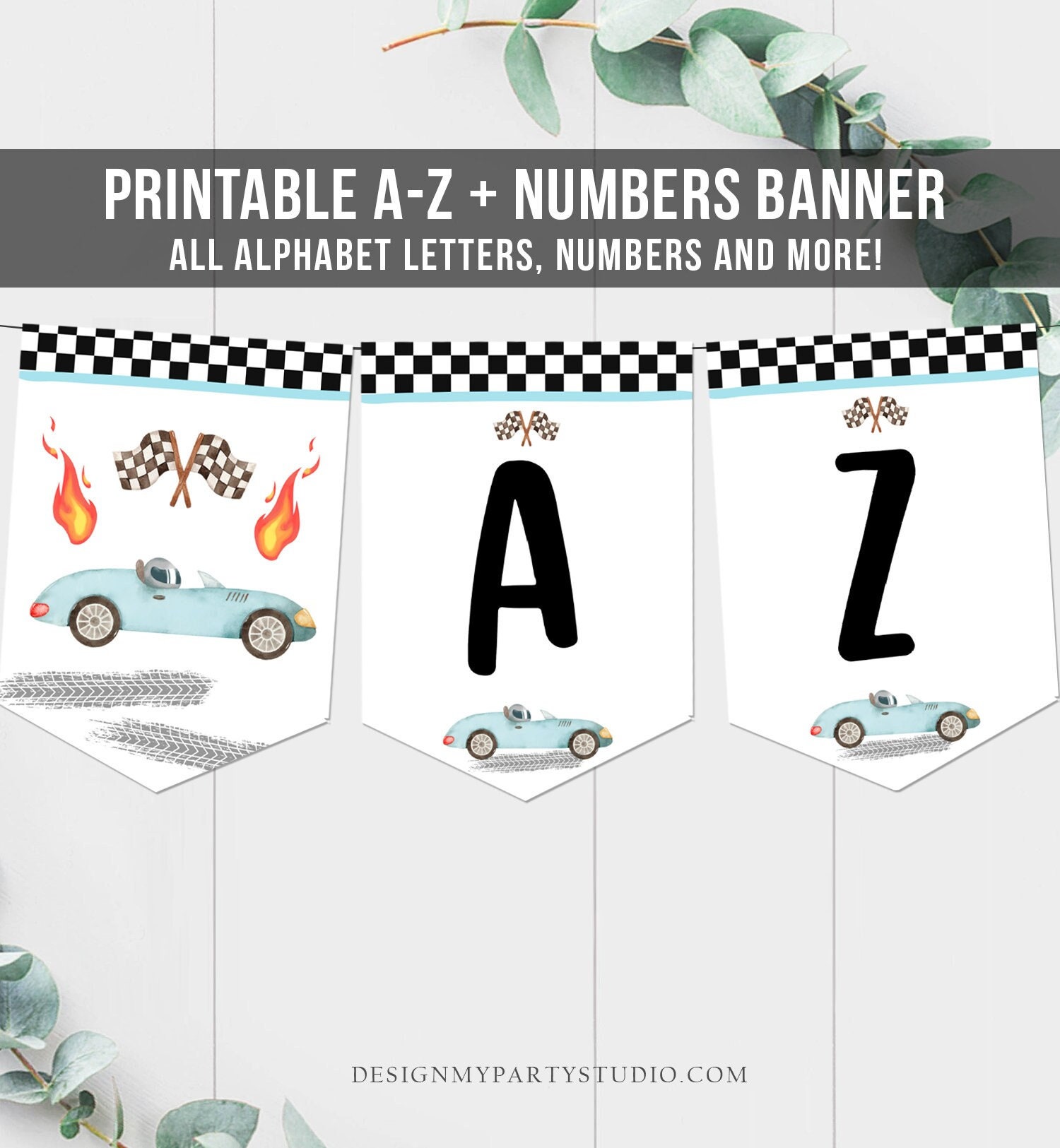 Race Car Alphabet Banner Blue Race Car Letters A to Z Racing - Etsy