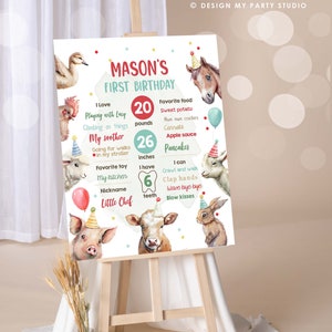 Editable Farm Animals Birthday Milestone Sign Boy Red Farm Birthday ...