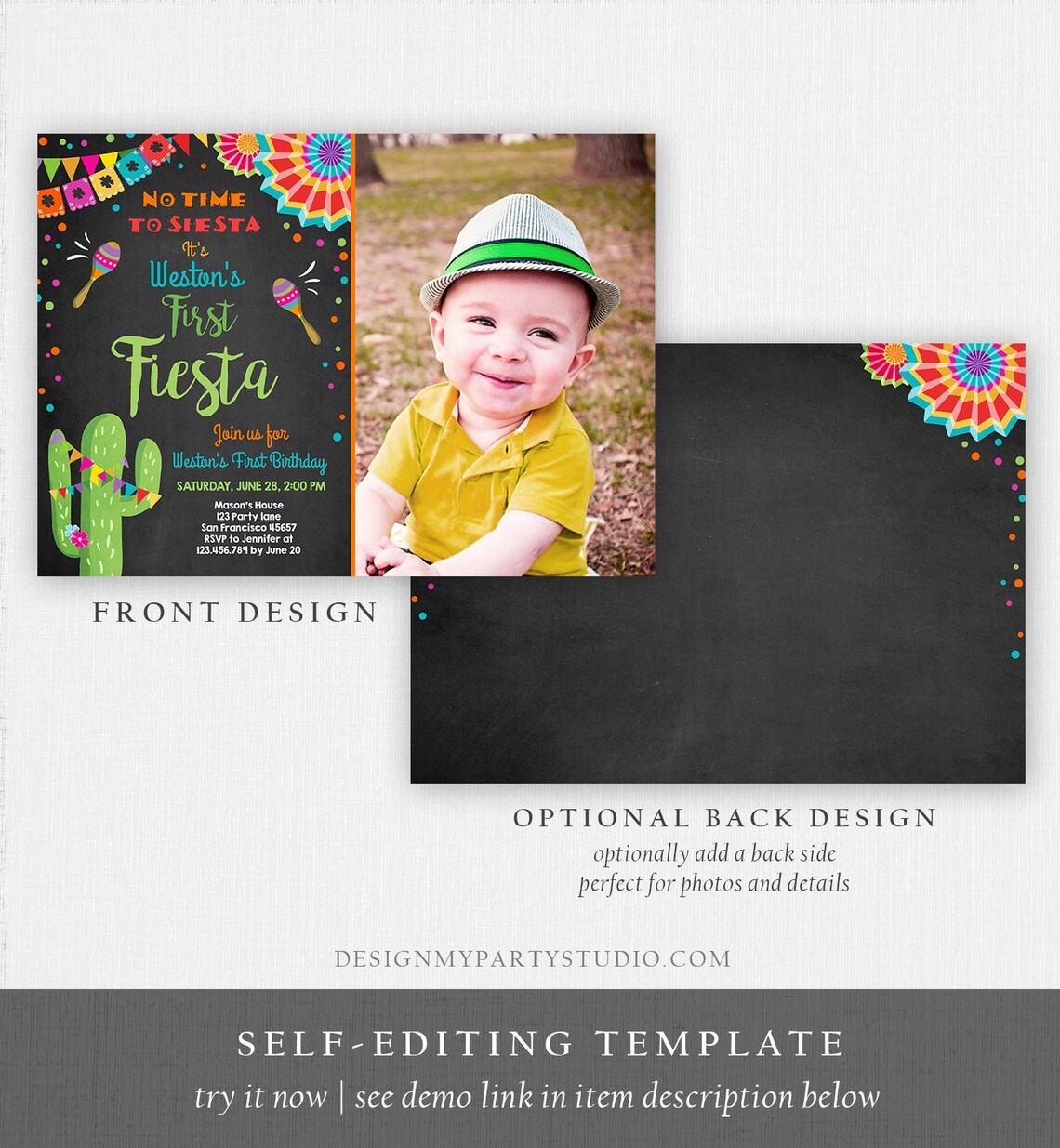 Editable First Fiesta Birthday Invitation Let's Fiesta No - Etsy