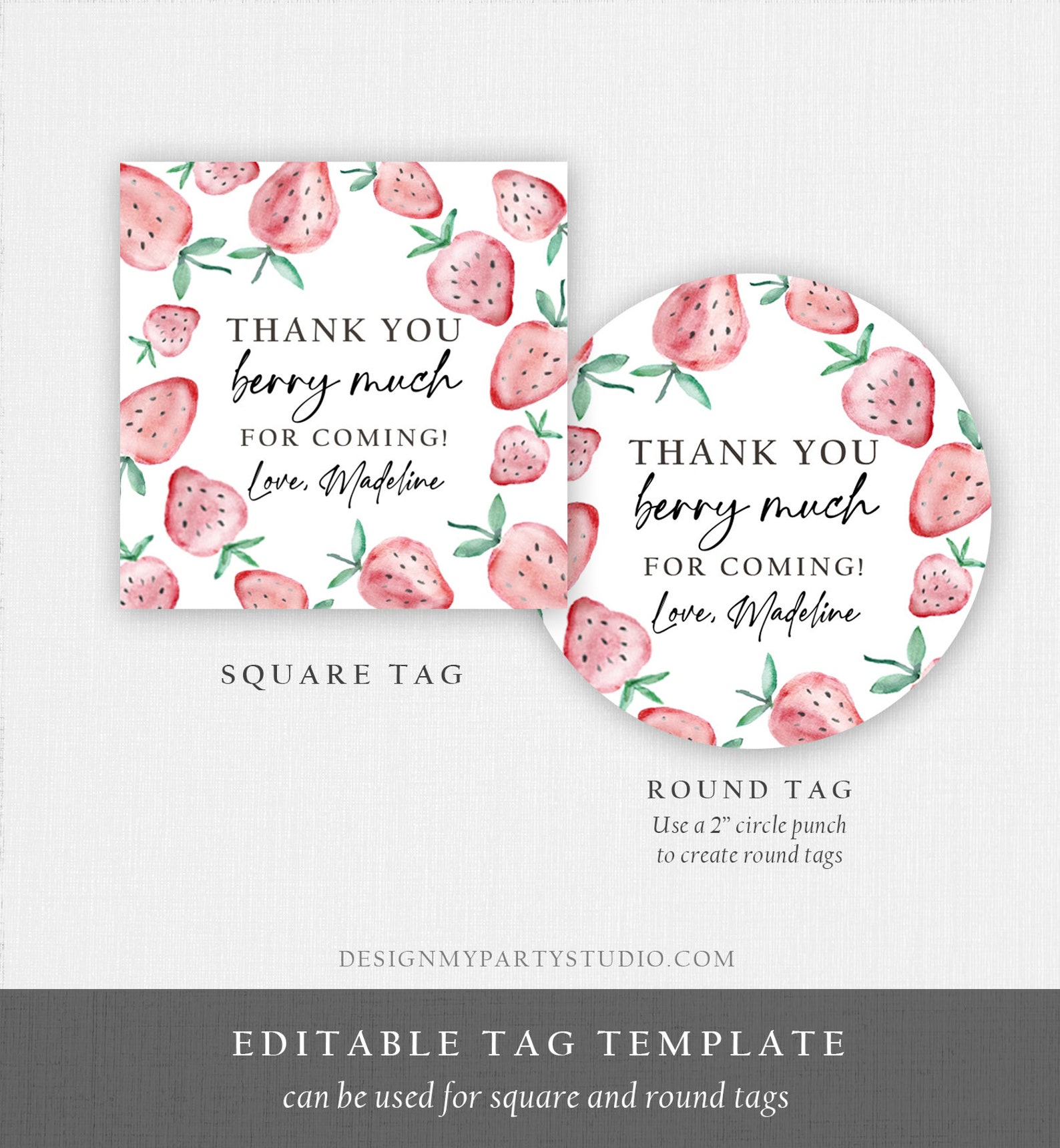Editable Strawberry Favor Tag Strawberry Birthday Thank You Gift Tag ...