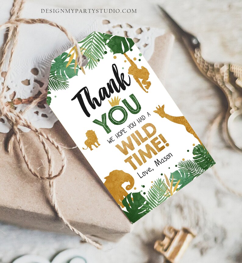 Editable Safari Animals Favor Tags Wild One Thank You Tags - Etsy
