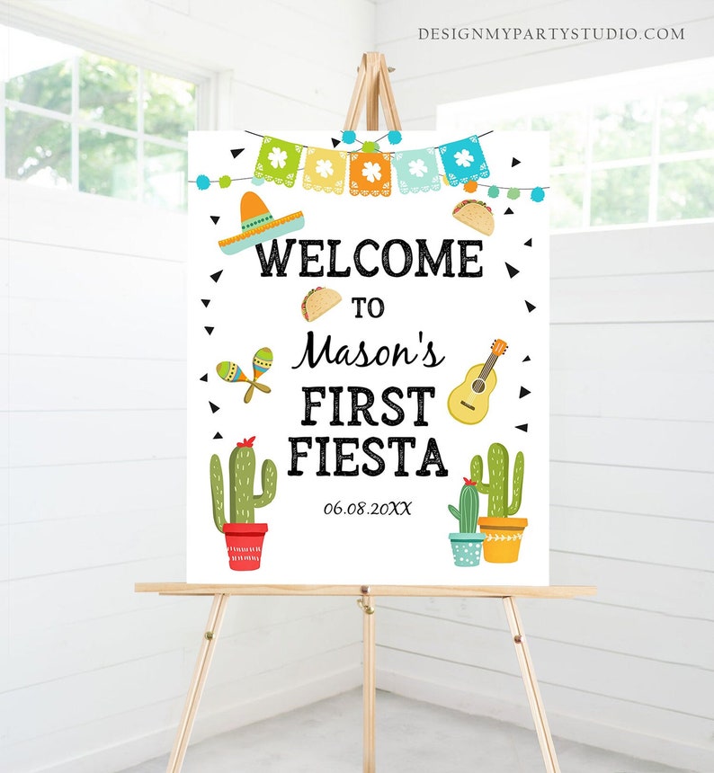 Editable Fiesta Welcome Sign First Birthday Fiesta Cactus Mexican Taco ...