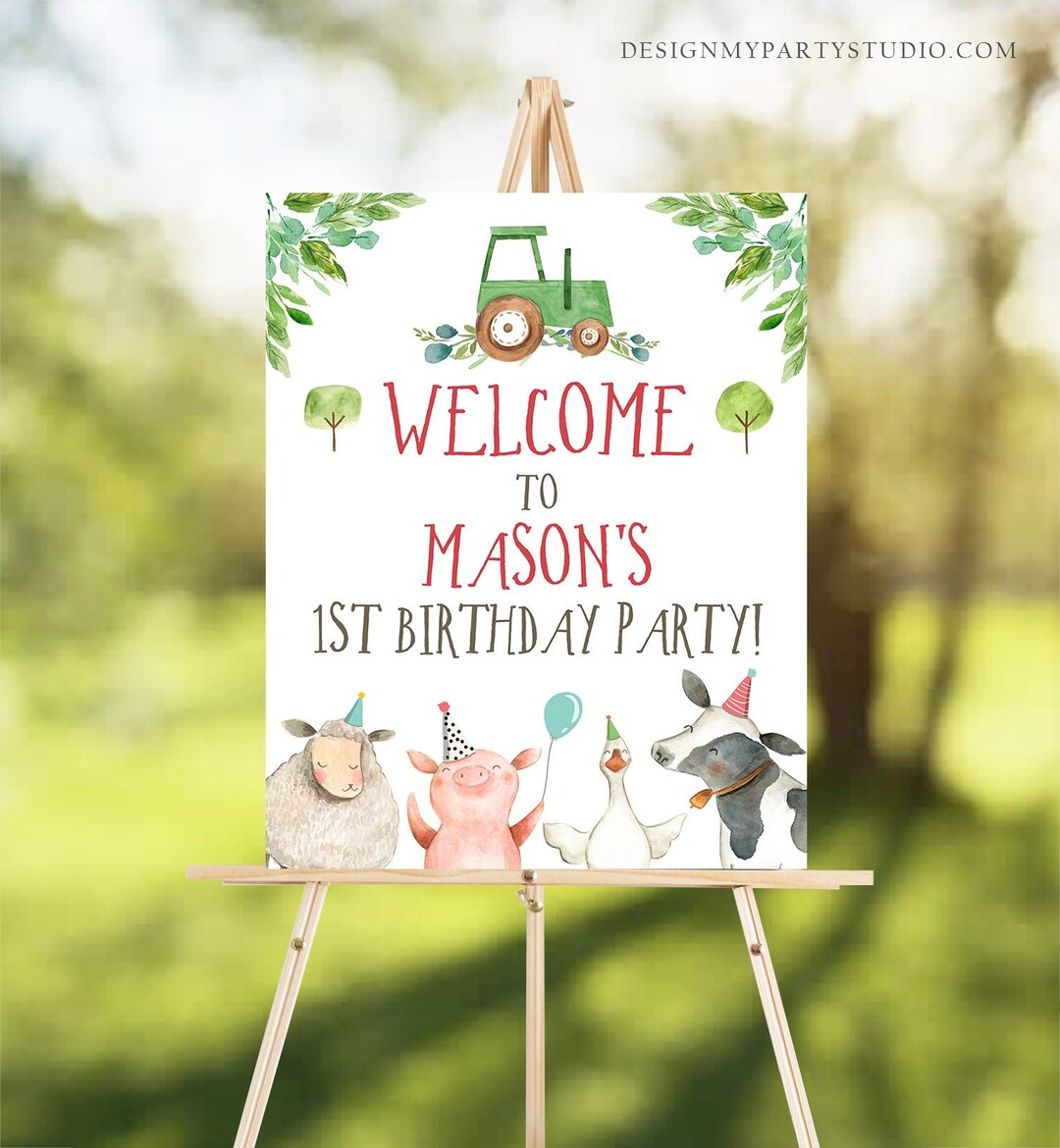 Editable Farm Birthday Welcome Sign Boy Barnyard Birthday Welcome Sign ...
