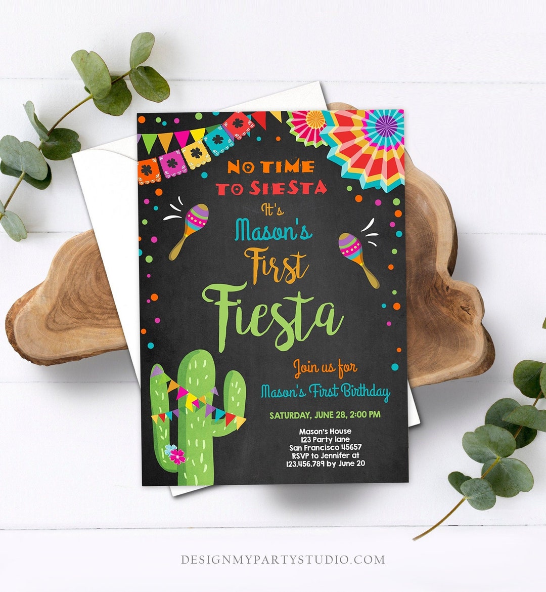 Editable First Fiesta Birthday Invitation Let's Fiesta No Time to ...