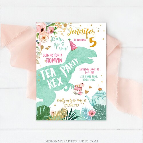 Editable Dinosaur Tea Party Invitation Tea Rex Birthday - Etsy