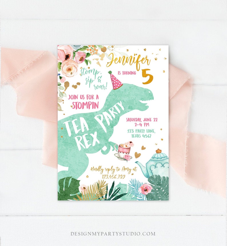 Editable Dinosaur Tea Party Invitation Tea Rex Birthday - Etsy