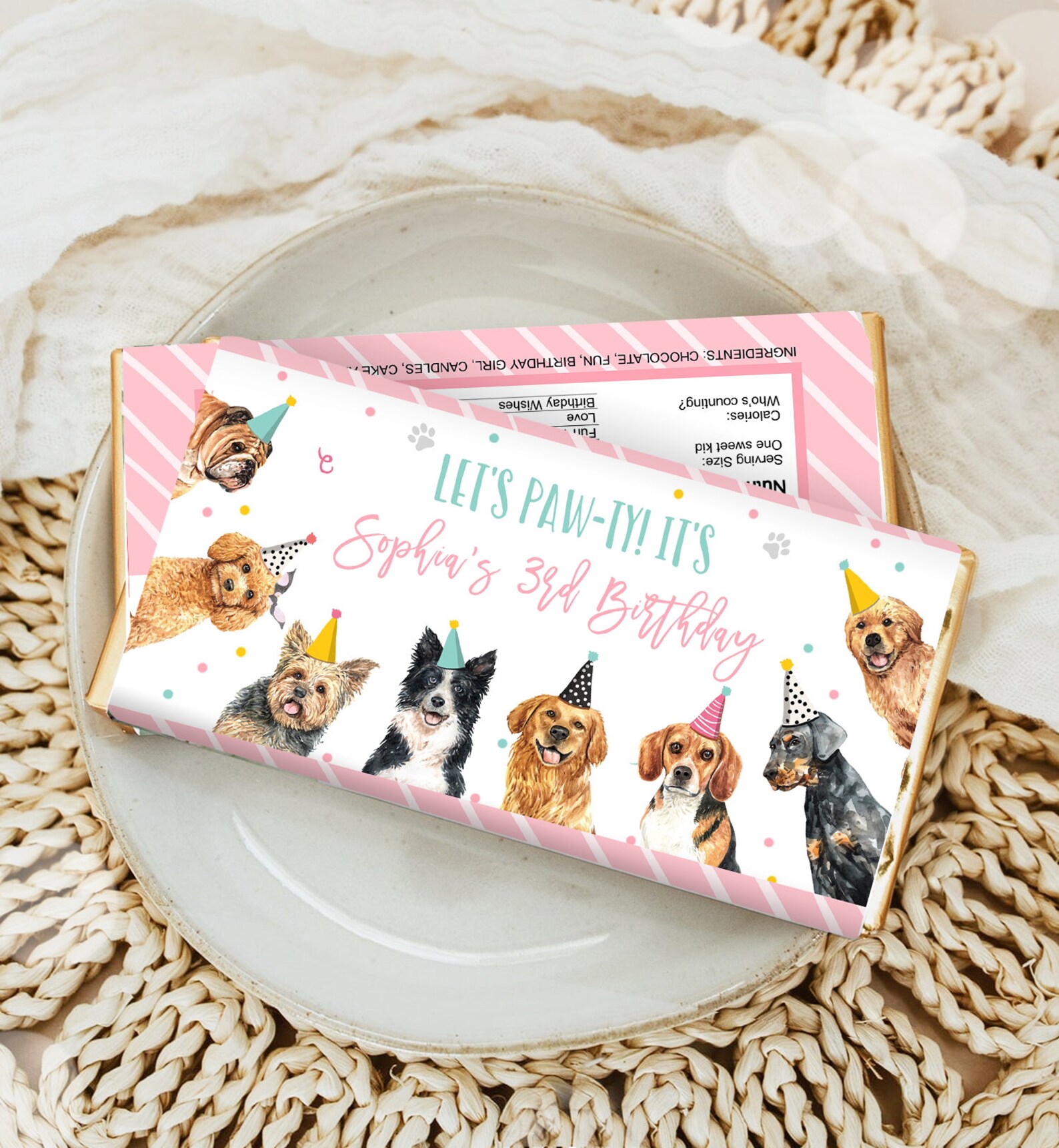 Editable Dog Candy Bar Wrapper Dog Birthday Party Chocolate Bar Label ...