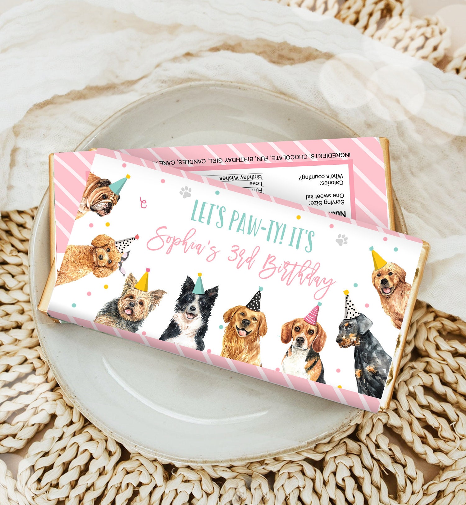 Editable Dog Candy Bar Wrapper Dog Birthday Party Chocolate - Etsy Hong ...