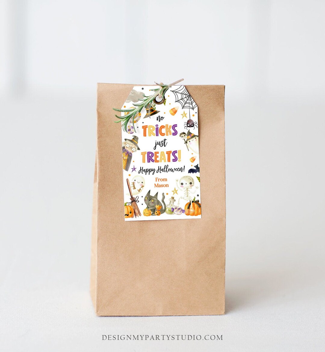 Editable Halloween Gift Tag No Tricks Just Treats Halloween Treat Tag ...
