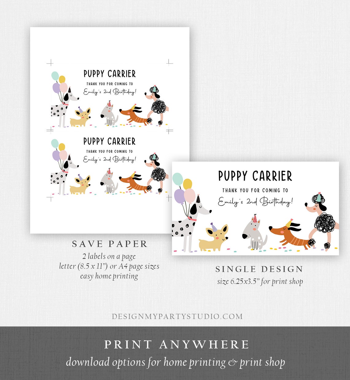 Editable Puppy Carrier Box Favor Label Puppy Birthday Favor Box Label ...