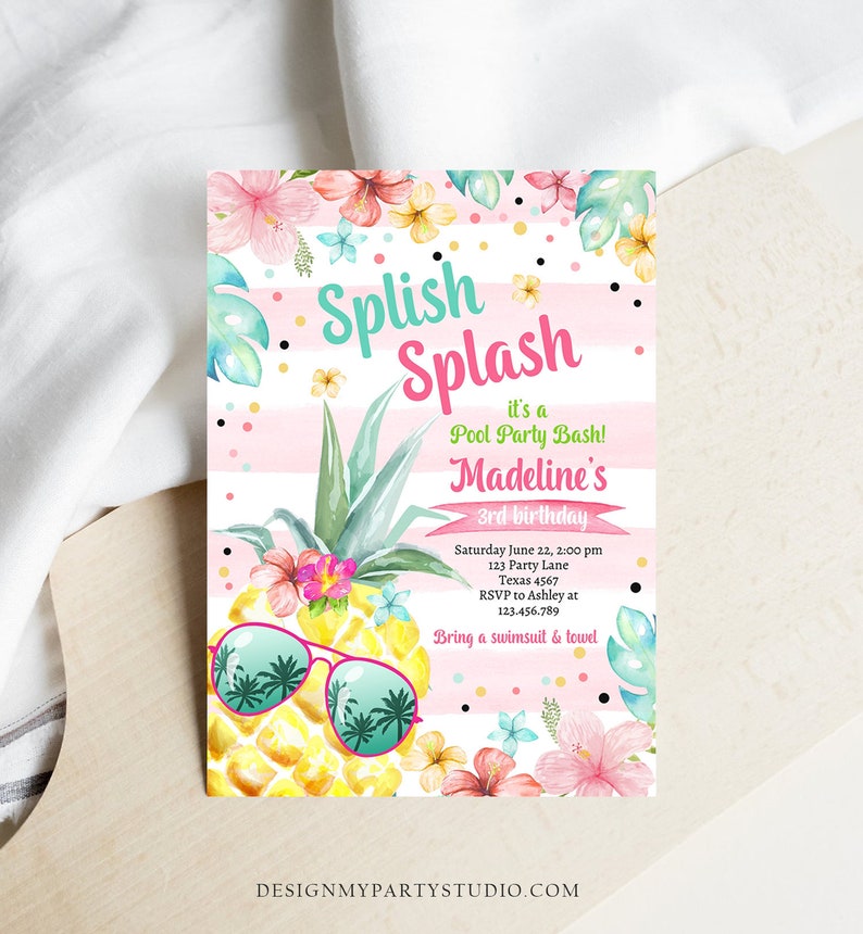 Editable Splish Splash Birthday Party Invitation Pineapple - Etsy