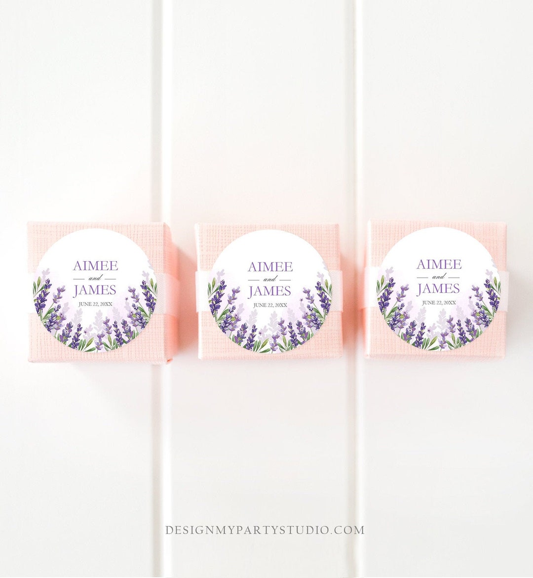 Editable Lavender Wedding Favors Thank You Tags Round Stickers Greenery ...