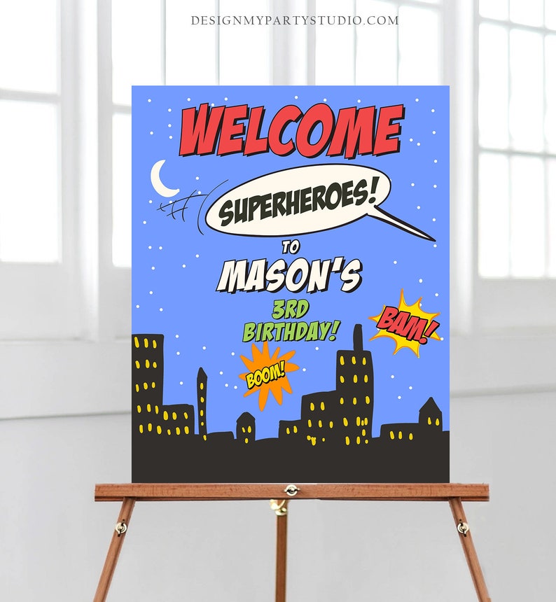 Editable Superhero Birthday Welcome Sign Boy Superheroes Party - Etsy