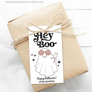 Editable Retro Halloween Favor Tags Hey Boo Gift Tags Costume Party ...