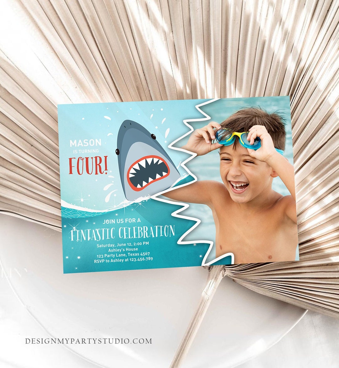 Editable Shark Birthday Invitation Shark Invitation Fintastic Shark ...