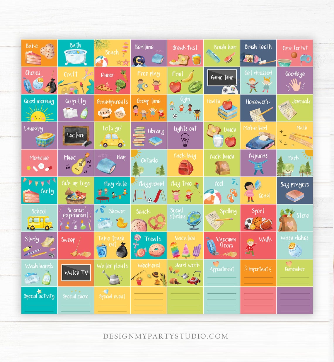 Editable Visual Schedule Kids Daily Routine Chart 80 Cards | Etsy