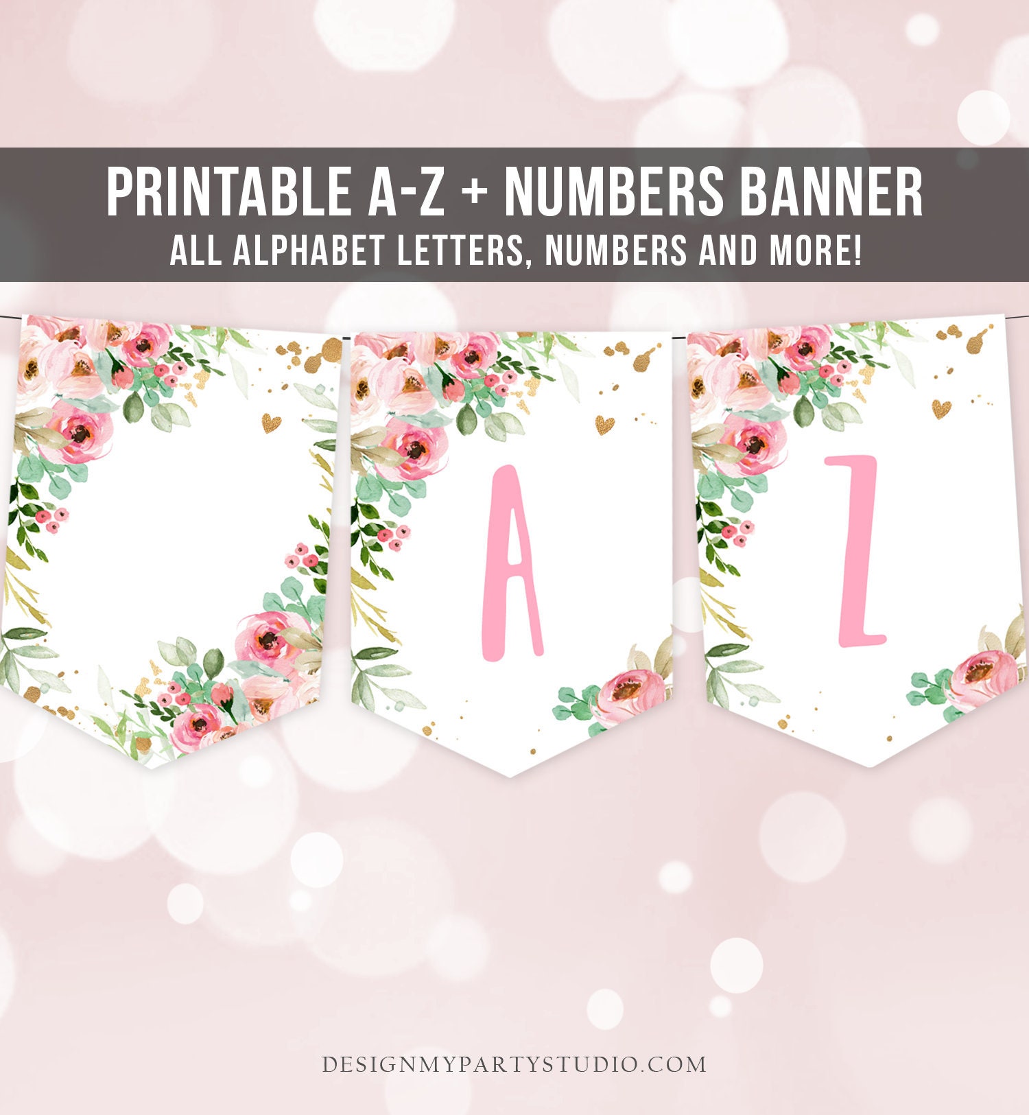 Floral A-Z Birthday Banner Girl Miss Onederful Alphabet | Etsy