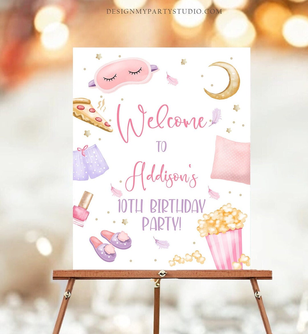 Editable Sleepover Birthday Welcome Sign Slumber Party Poster Pajamas ...