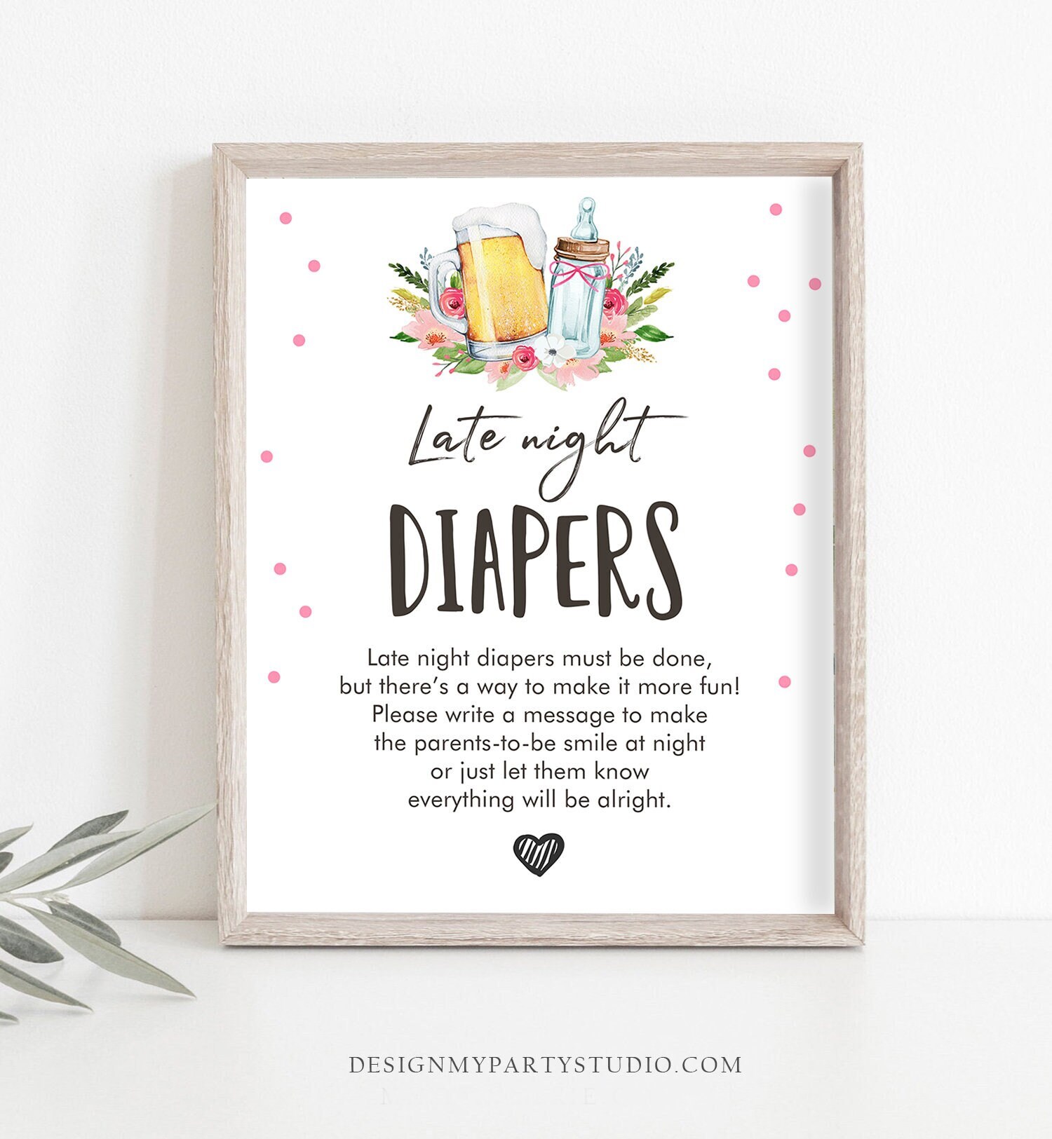 Late Night Diapers Sign Baby is Brewing Baby Shower Sign Pink - Etsy