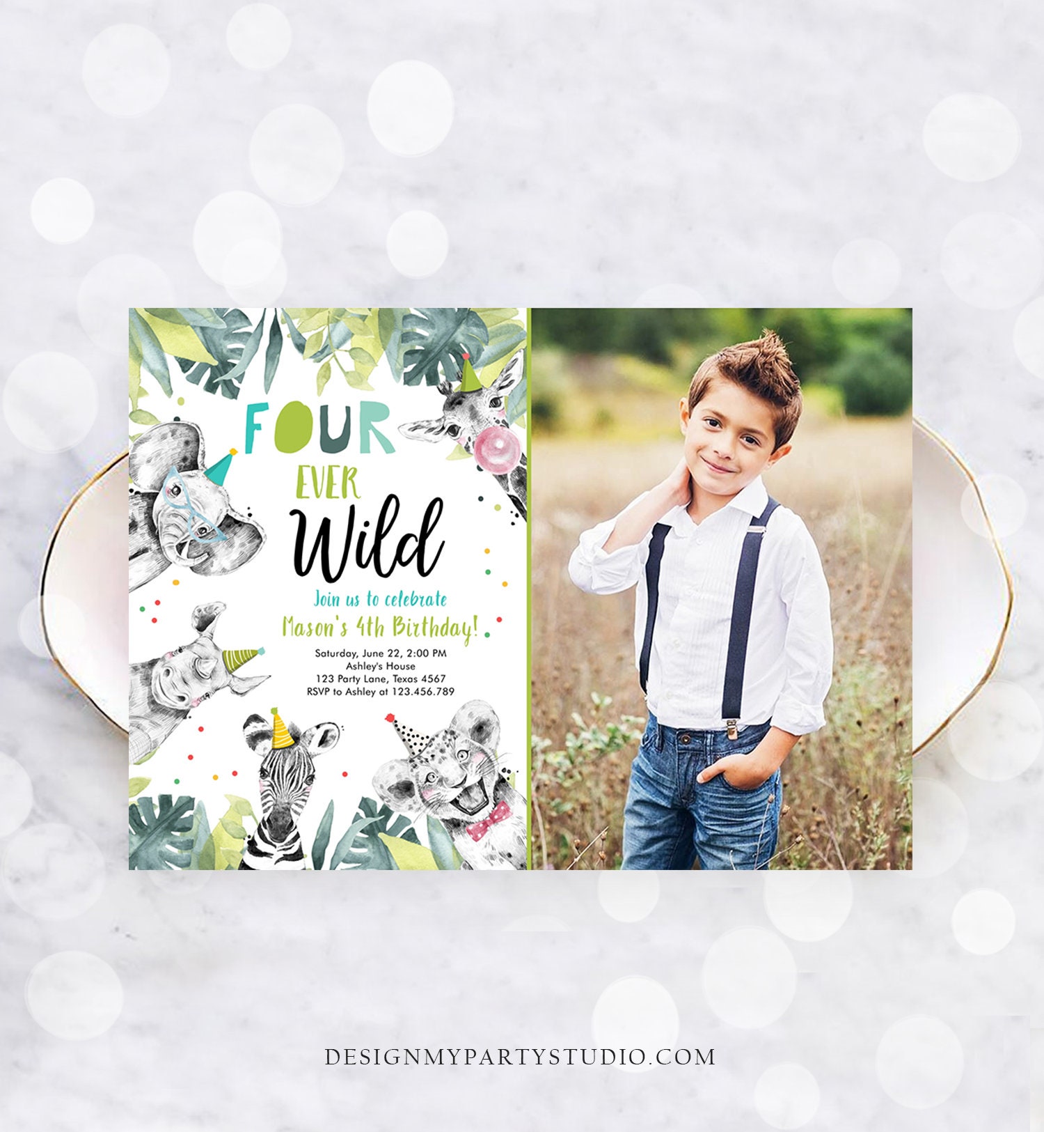Editable Four Ever Wild Invitation Safari Animals Party - Etsy