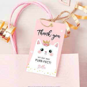 Editable Kitten Birthday Favor Tags Kitty Birthday Thank You Label Cat ...