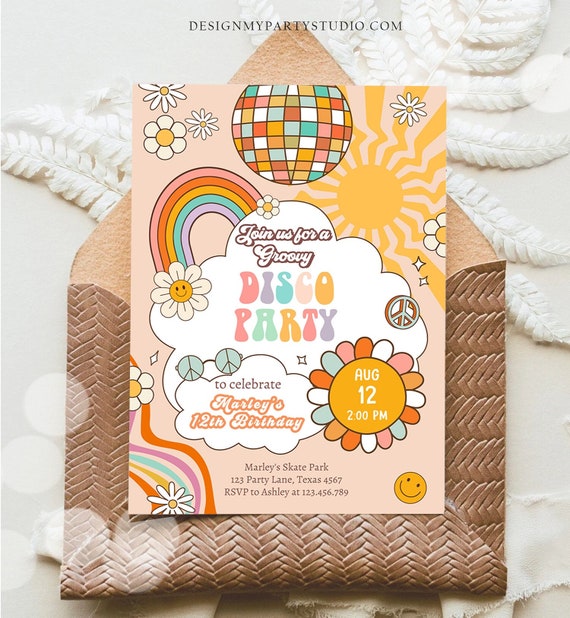 Editable Groovy Disco Birthday Party Invitation Disco Party Birthday ...